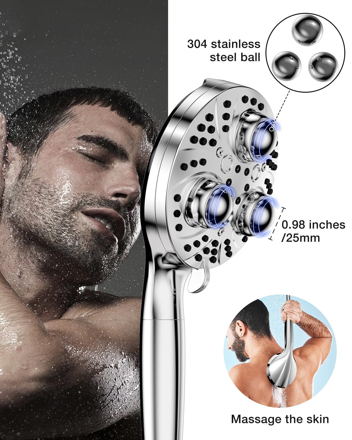 Surpzon Filtered Massage Shower Head with Handheld Spray Combo, 10 Modes High Pressure Shower Heads with 3 Massage Beads, Detachable Shower Head with 59" Hose & Replaceable Filters for Hard Water