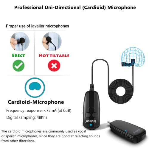 Wireless Lavalier Lapel Microphone for DSLR Camera/GoPro Video Recording, 164 ft Range, Rechargeable&6 Hrs Working, Plug and Play UHF Portable Cardioid Clip-on Cordless Mic with 1/8 inch TRRS Output