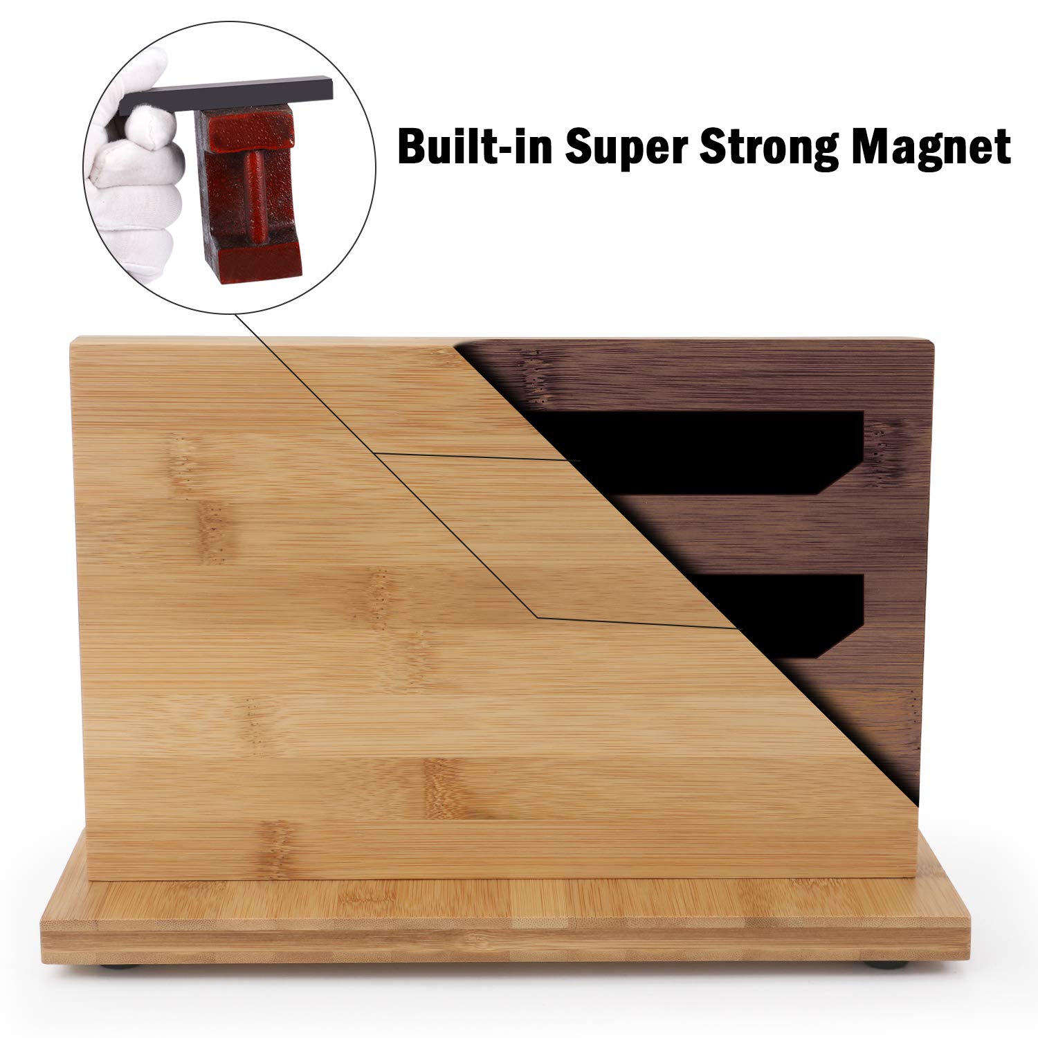 Magnetic Knife Block, Natural Bamboo Knife Holder with Strong Magnets, Double Side Cutlery Display Stand and Storage Rack, Comes in a Gift Box