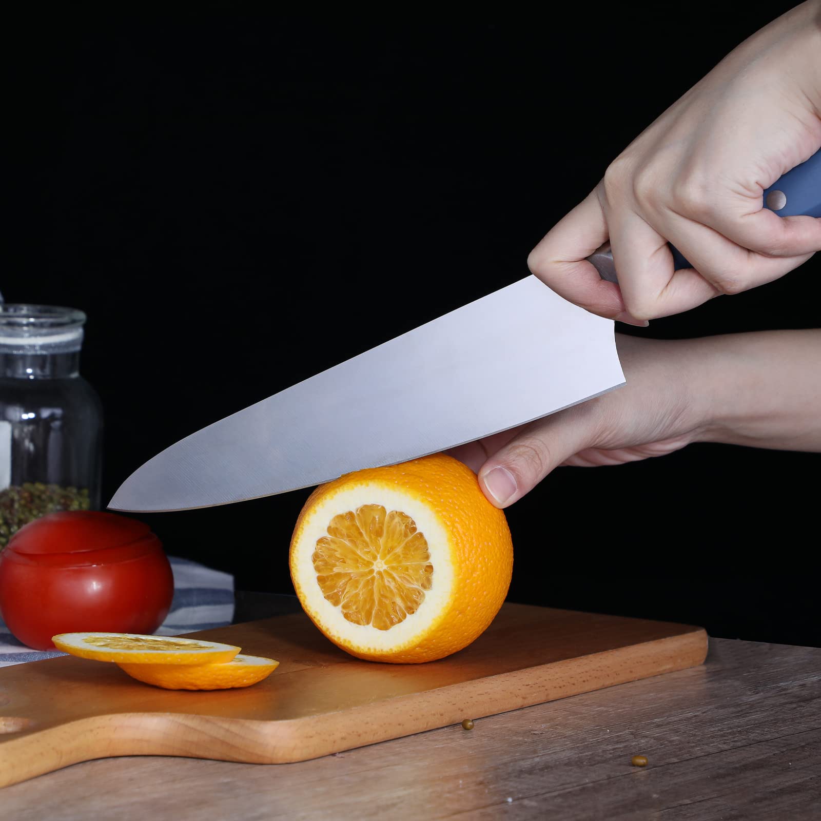 TUO Chef Knife 8 inch, Pro Kitchen Cooking Knife Cutting Knife for Vegetable Meat, 440A Stainless Steel Sharp Knife with Ergonomic Blue ABS Handle, Full Tang with Gift Box