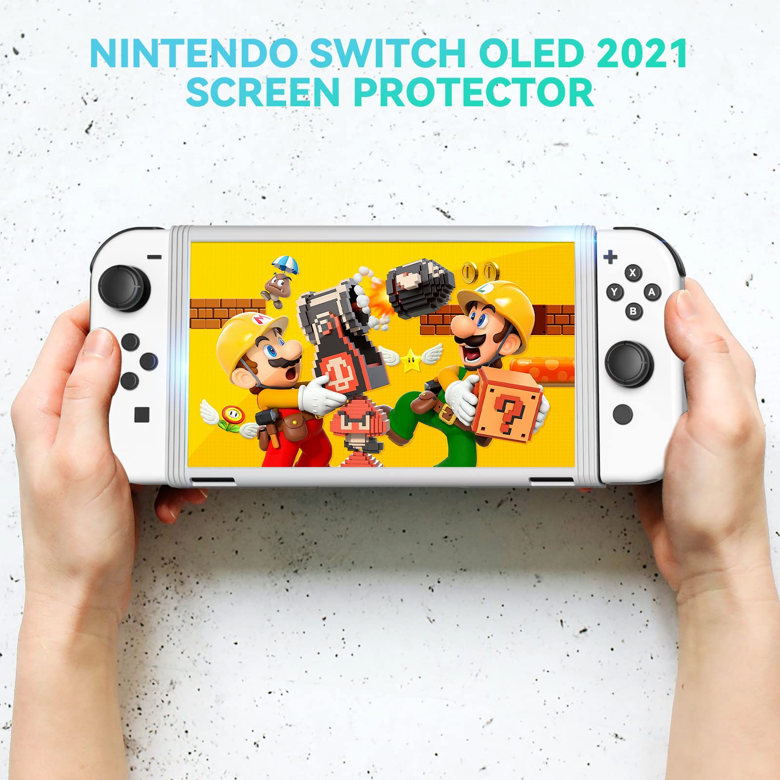 Sibese Protective Case for Nintendo Switch OLED with Tempered Glass Screen Protector, Front Cover Compatible with Switch OLED (2021)(White)