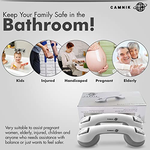 Shower Handle - 2 Pack Suction Grab Bars for Bathtubs and Showers. Shower Safety Bars for Seniors Elderly Handicap - Suction Cup Handles for Shower - Camnik