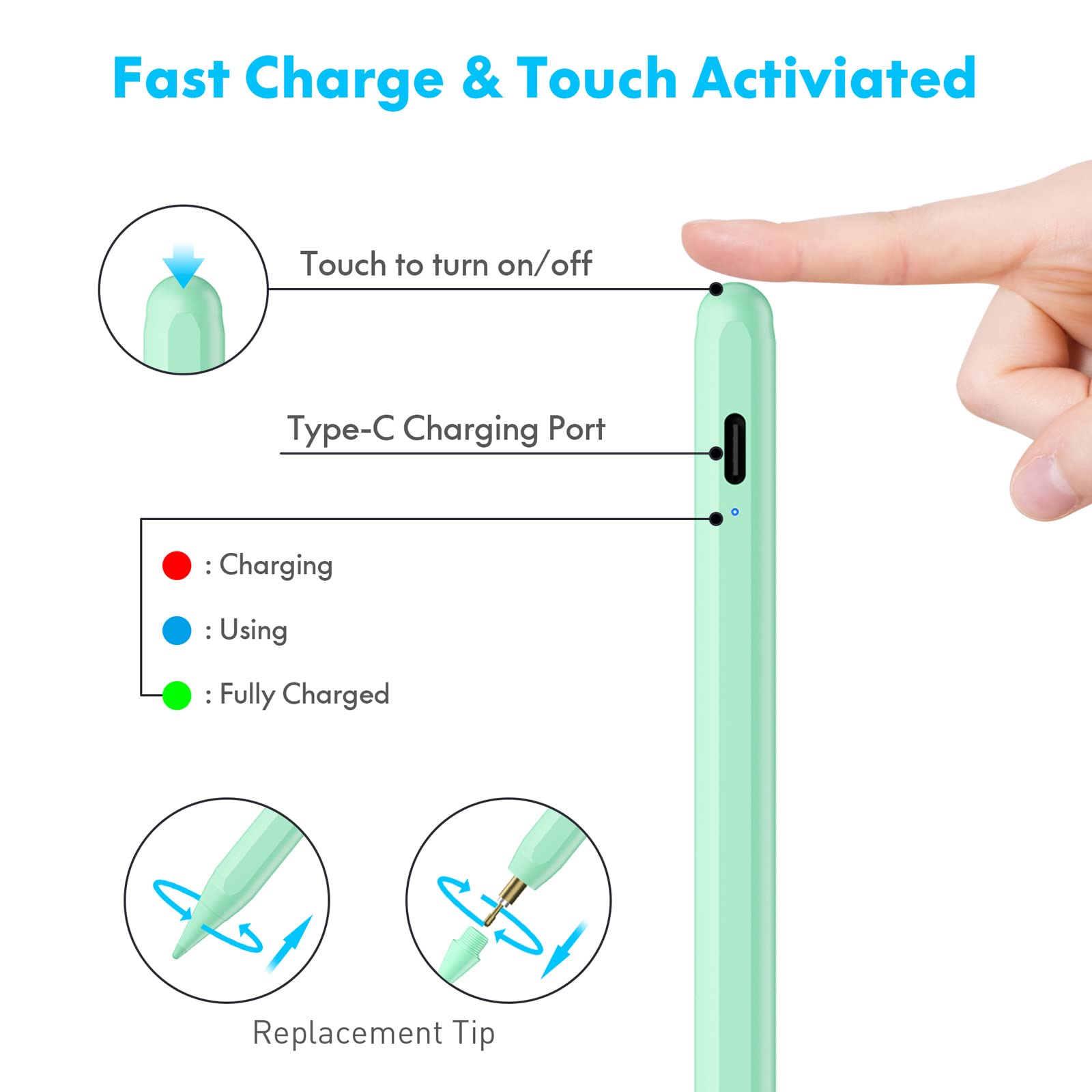 Stylus Pen for iPad with Tilt Sensor & Fast Charge, Cisteen Active Pencil with Palm Rejection Compatible with 2022-2018 Apple iPad Pro 11/12.9,iPad 10/9/8/7/6th Gen,iPad Air 5/4/3,iPad Mini 6/5