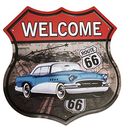 Xerly Route 66 Signs Metal Shop Sign, U.S. 66 High Way Road Tin Garage Wall Decoration 12× 12 Inches… (route02)