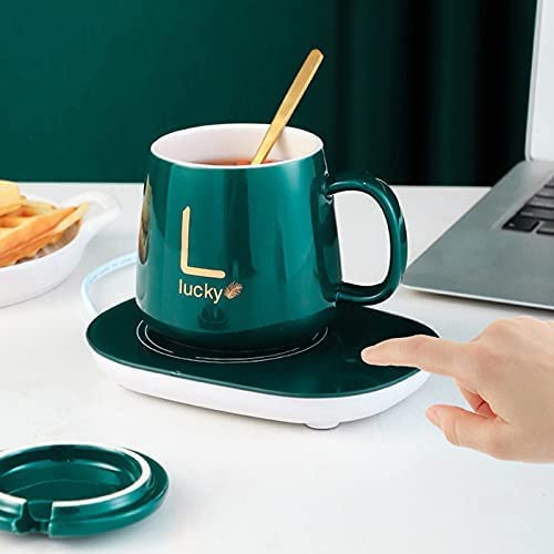 PUPZY Smart Coffee Set Auto On/Off Gravity-Induction Mug Office Desk Use, Candle Wax Cup Warmer Heating Plate (Up to 131F/55C), 14oz