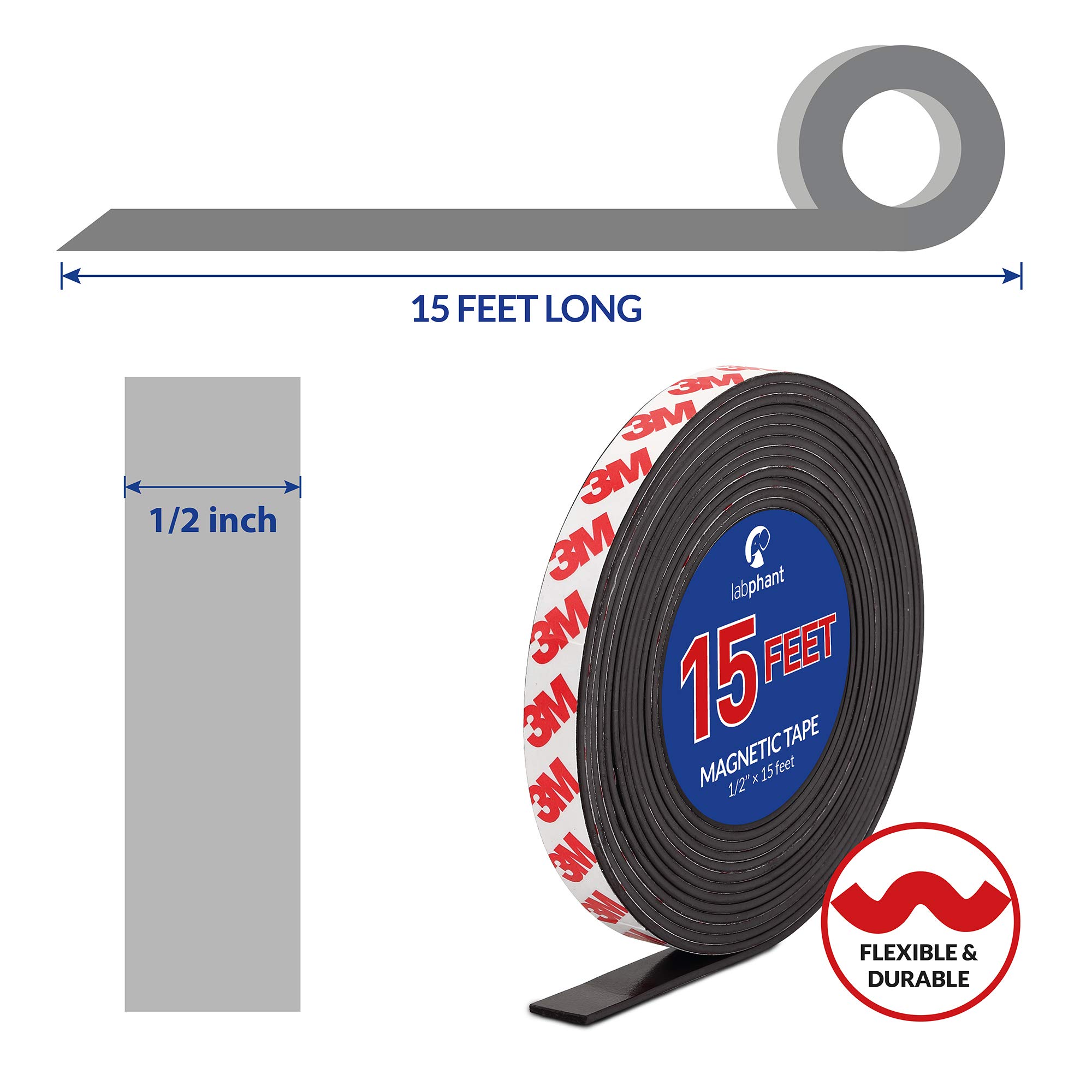 Magnetic Tape, 15 Feet Magnet Tape Roll (1/2'' Wide x 15 ft Long), with 3M Strong Adhesive Backing. Perfect for DIY, Art Projects, whiteboards & Fridge Organization