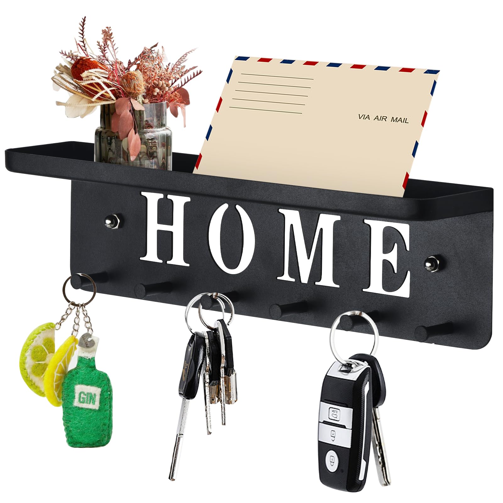 MiniTeasure Iron Key Holder, Wall Mount Key Rack with 8 Hooks, Mail Organizer for Entryway, Hallway, Office, 10x2.4x3.2 inches