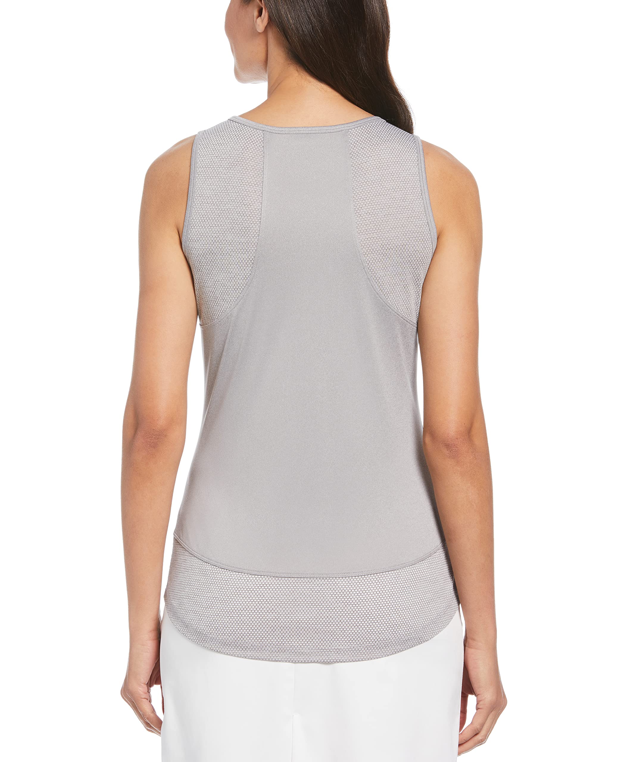 PGA TOUR Women's Solid Golf Tank Top with Mesh Panel, Sleet Heather, Medium