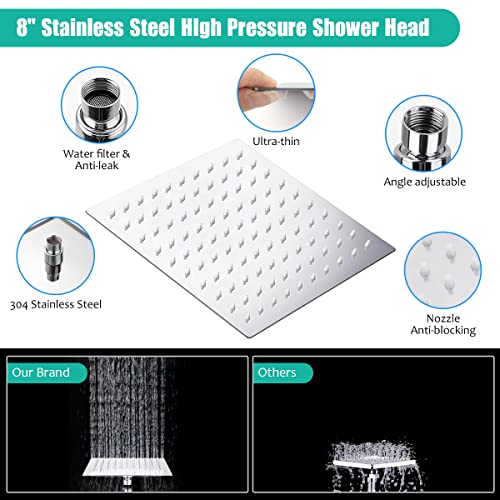 Shower Head with Handheld, 10'' High Pressure Rain Shower Head/10 Modes Handheld Shower Heads Power Wash Back with 11'' Extension Arm, Holder, 5ft Hose, Flow Regulator, Chrome, Height/Angle Adjustable