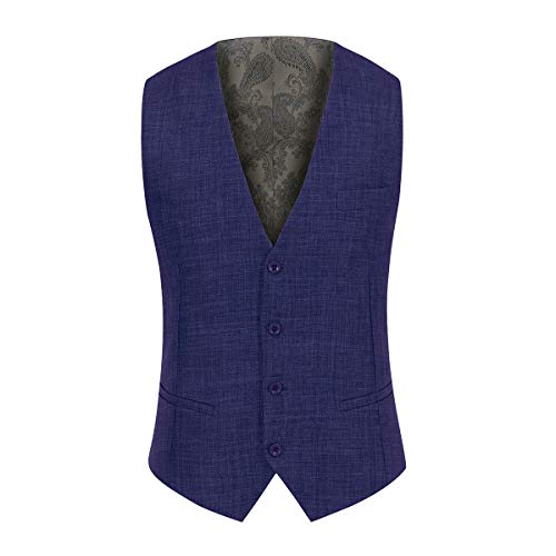 Mens 3 Piece Linen Suit Set Blazer Jacket Tux Vest Suit Pants Navy