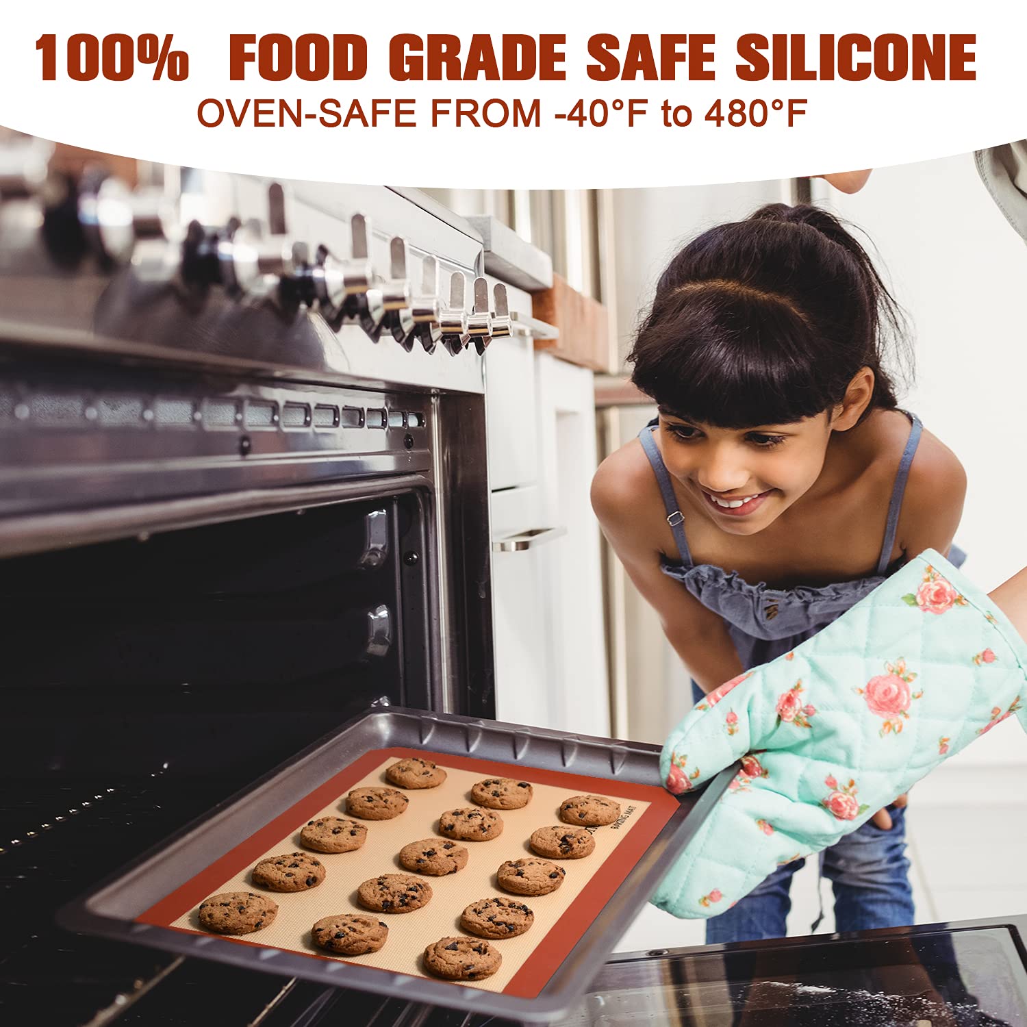 RENOOK silicone baking mats set of 4 half sheets mats +1 oil brush