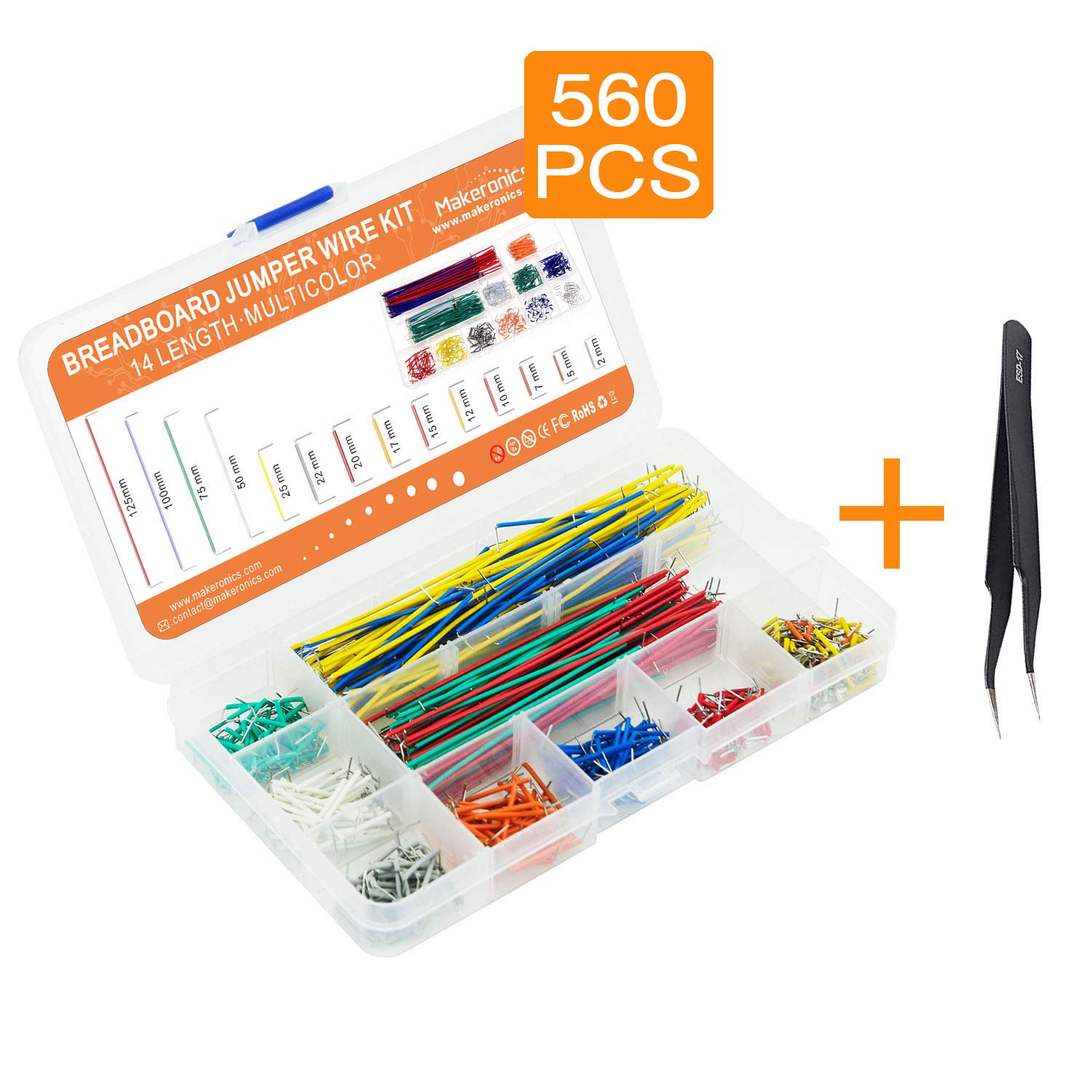 Makeronics 560 Pieces Jumper Wire Kit with 14 Lengths for Breadboard Prototyping Solder Circuits | Electronics Experiment | Arduino or Raspberry Pi or Jetson Nano | Storage Box