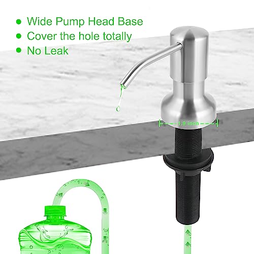Soap Dispenser for Kitchen Sink, Sink Soap Dispenser with Longer Threaded Shaft Shank, 47" Extension Tube Connects Directly to Dish Soap Container, Wider Pump Head Base (Brushed Nickel)
