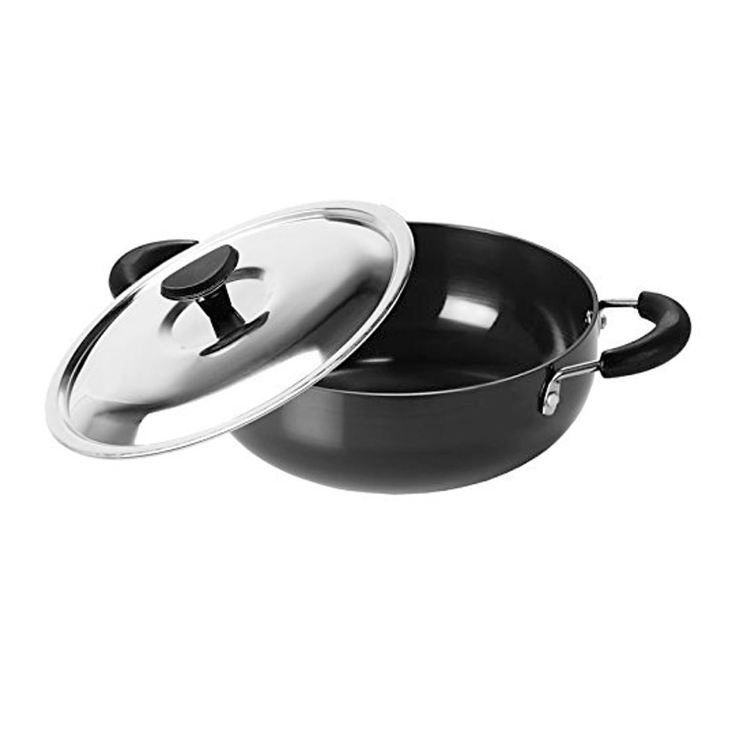 Sriyug Hard Anodized Nonstick All Purpose Pan Deep Kadai Deep Frying Pan With Stainless Steel Lid Stir Fry Pan Multipurpose Pan (2 Ltr)