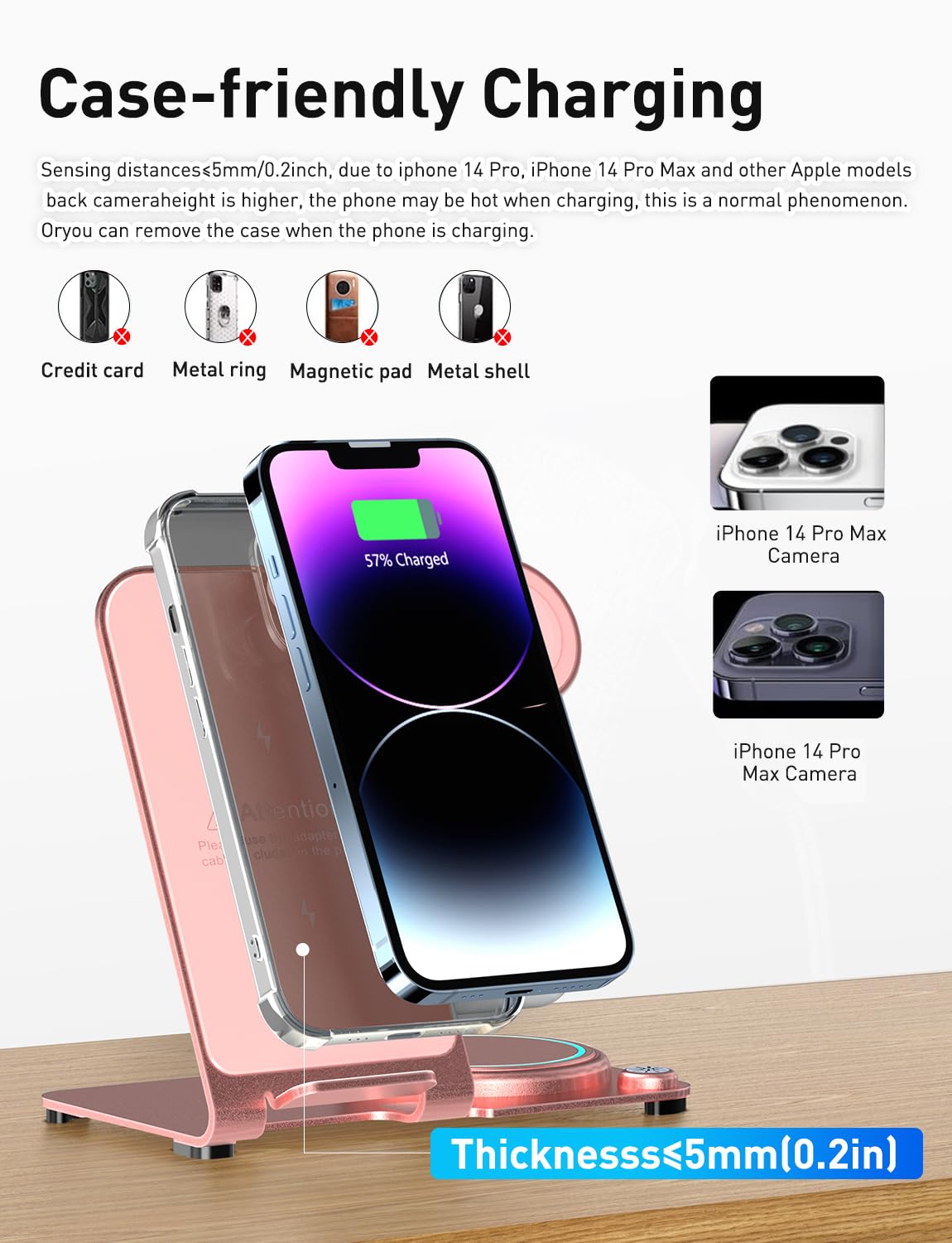 Malfsaier 3 in 1 Charging Station Pink,Aluminum Alloy Multiple Fast Wireless Charger Stand for iPhone 15/14/13/12/11/Pro/Max/XS/XR/X/8/Plus, for Apple Watch 7/6/5/4/3/2/SE, for AirPods 3/2/Pro