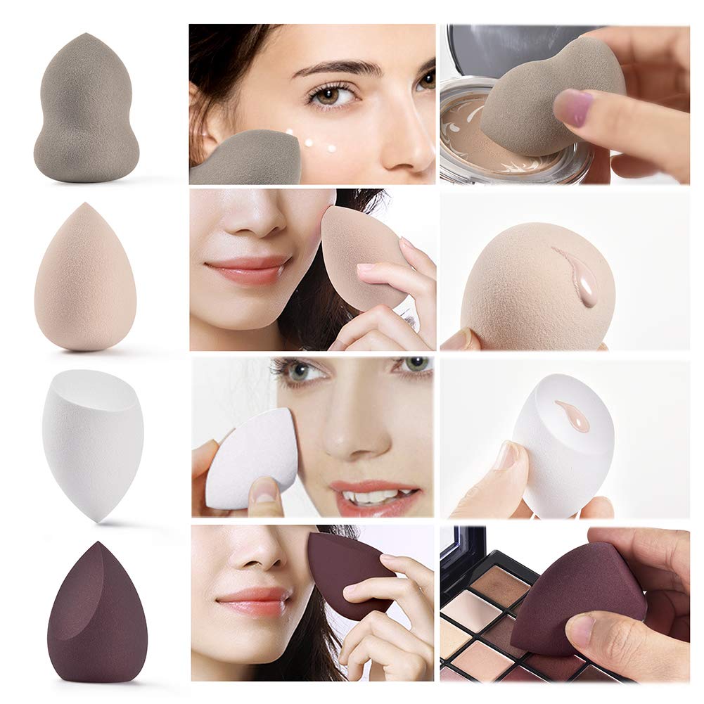 Makeup Sponge, 4pcs Makeup Sponges Blender Set, Foundation Blender Sponge with Sponge Holder, for Liquid Cream and Wet Use, Multi-Color BB Bream Beauty Sponges for Cosmetic Tools
