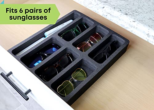 Polar Whale Sunglasses Drawer Organizer Tray Insert for Home Bedroom Bathroom Vanity Dresser Counter Table Waterproof Washable Black Foam 6 Compartment 11.5 x 14.5 Inches