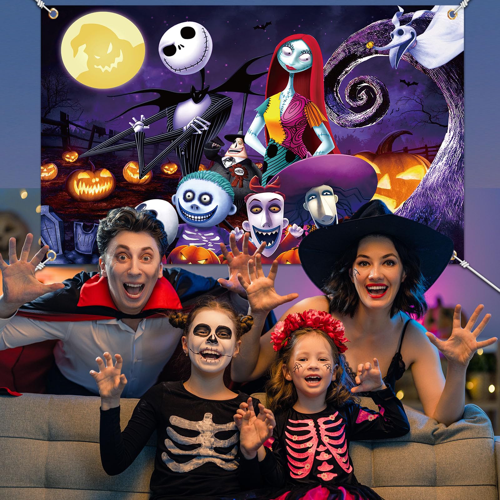 Nightmare Party Supplies, Halloween Party Backdrop Decoration Skull Ghost Pumpkin Background Banner for Trick or Treat Halloween Party Supplies