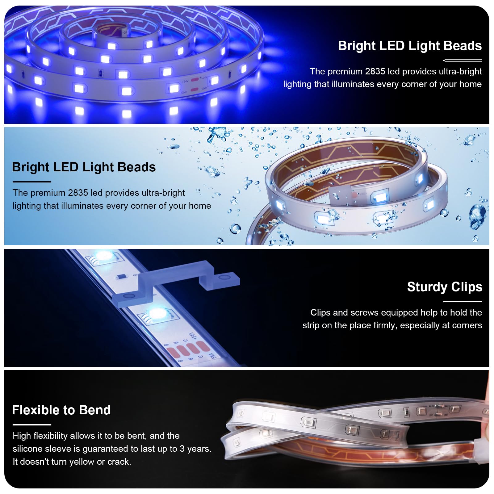 MIHEAL 98.4FT/30M,RGB LED Light Strip LEDs Bright 5050 SMD Color Changing LED Strip Lights Flexible Tape Light Kit with 44 Keys IR Remote Controller for Kitchen Home Party …
