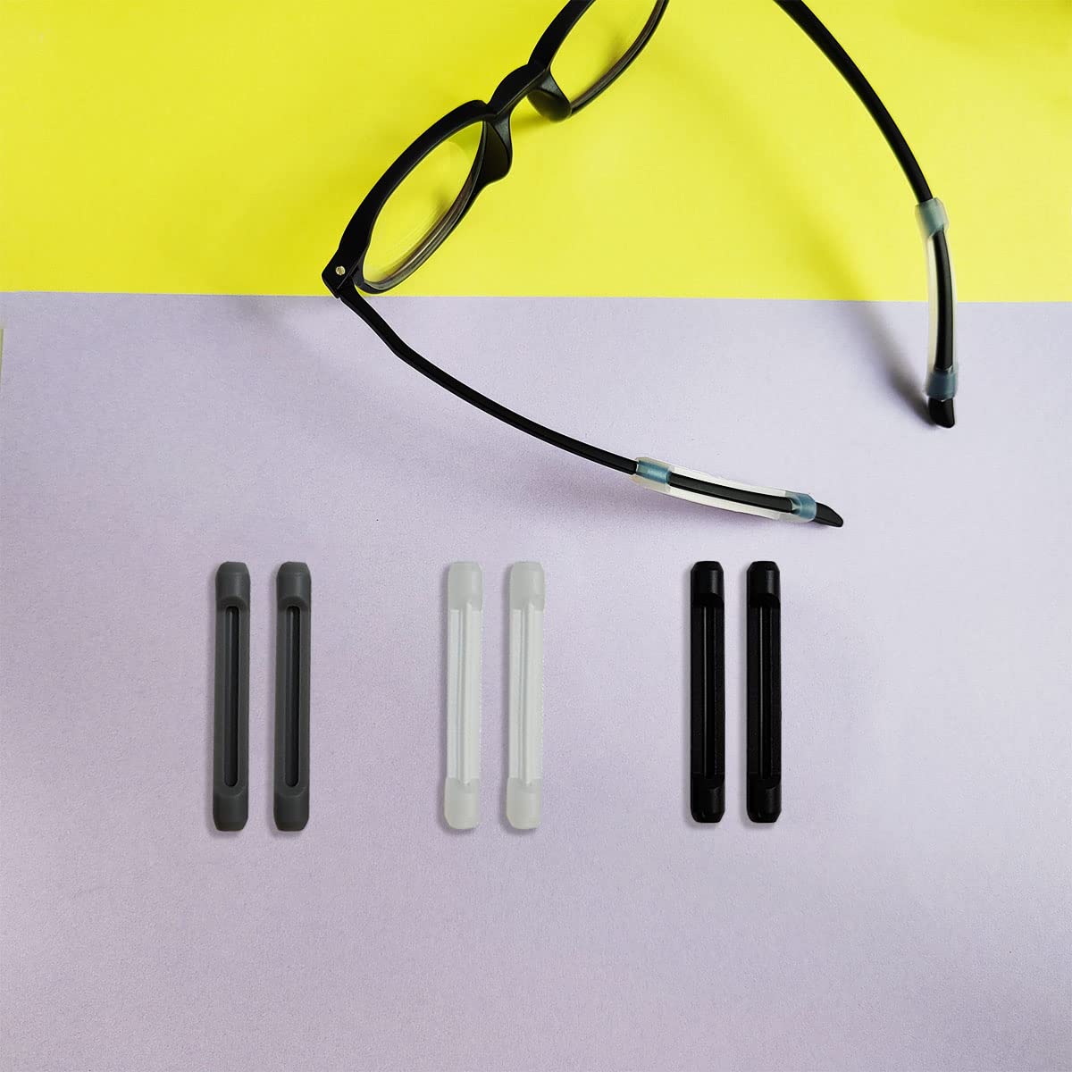 Soft Silicone Eyeglasses Temple Tips Sleeve Retainer,Anti-Slip Elastic Comfort For Spectacle Reading Glasses Sunglasses Eyewear。(9Pairs)(3 pairs -Clear 3 pairs -Gray 3 pairs -Black)