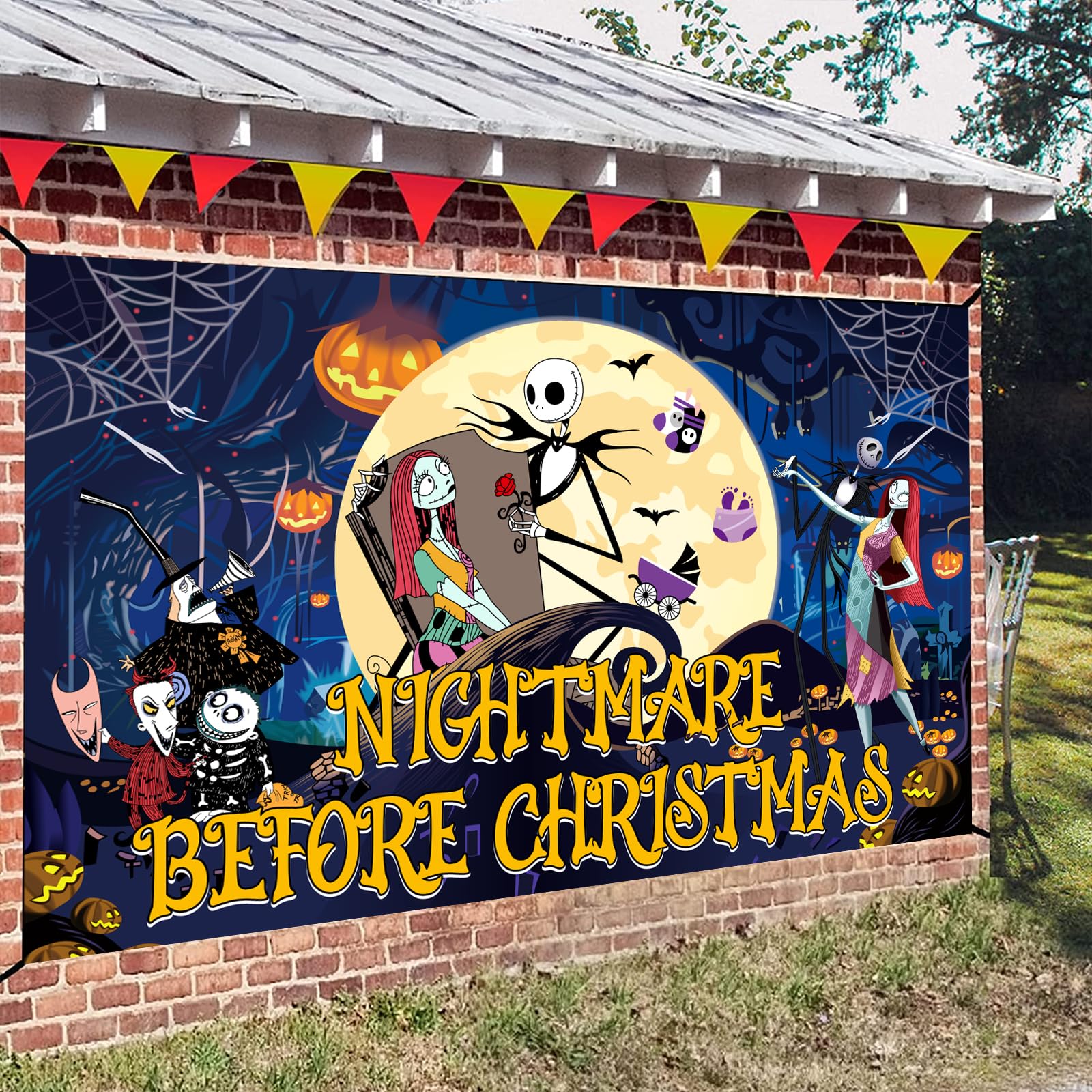 Nightmare Before Christmas Banner Backdrop Decorations, Nightmare Before Christmas Halloween Party Hanging Banner Front Door Sign Decorations