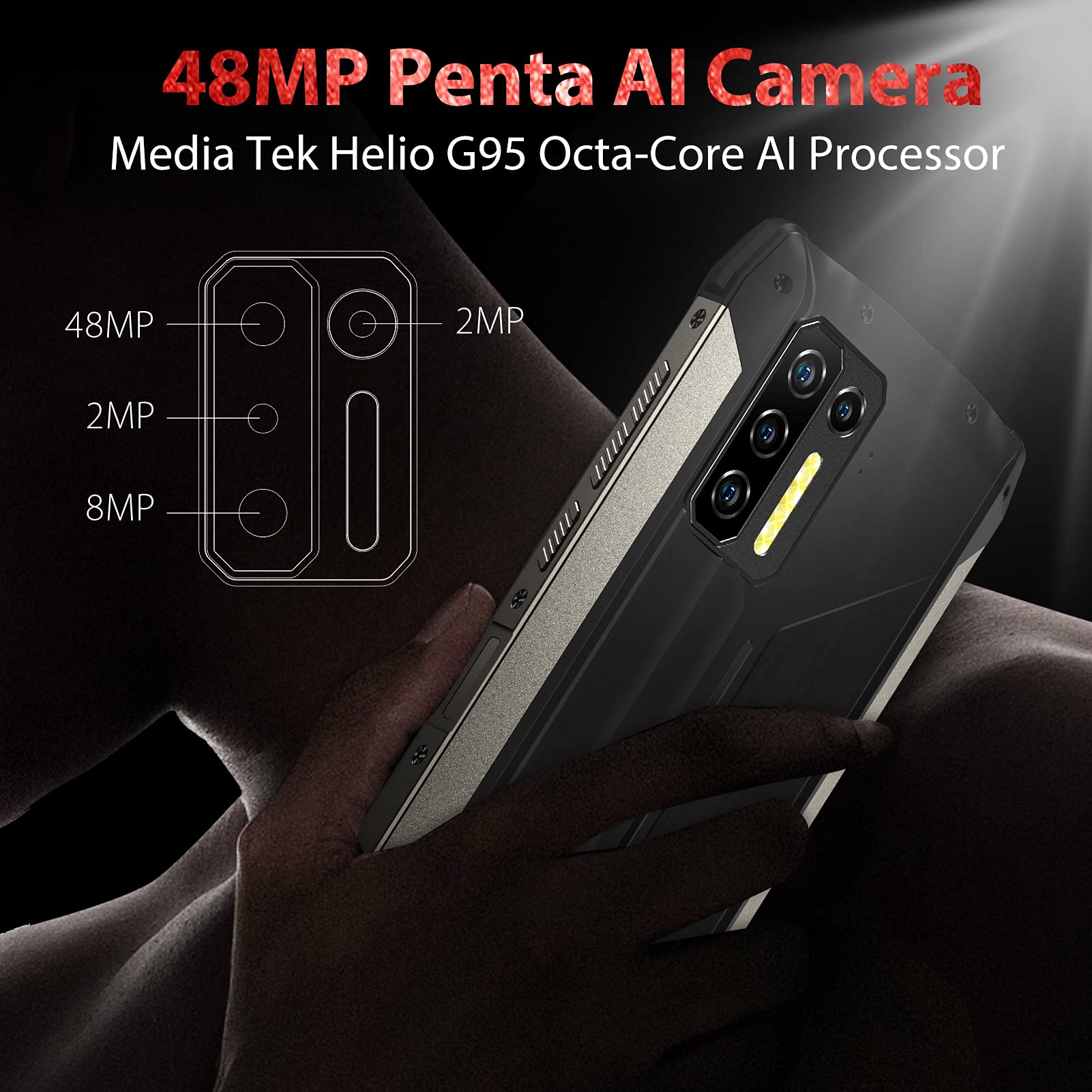 Ulefone Rugged Smartphone, Power Armor 13 with Endoscope, IP68 Waterproof Phone, 13200mAh Battery, 15W Wireless Charge, 48MP Four Rear Camera, 6.81" FHD+, 8GB + 256GB, Helio G95 Octa-core Android 11