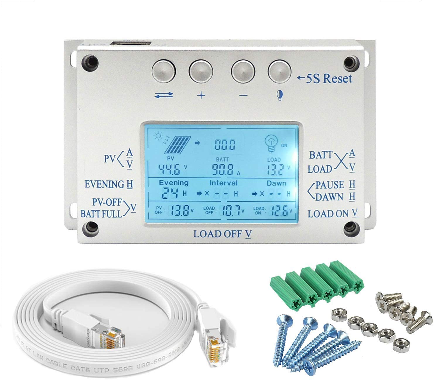 OOYCYOO Solar Controller Display (LCD) Dedicated (Remote Wired Meter), 30A/40/60A/80/100A Controller Extended Meter, RV/Yacht/Solar Power Generation System, Extended Display(LCD485)