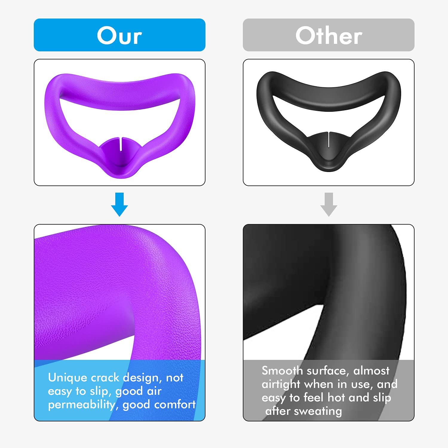 Silicone Face Cover for Oculus Quest 2 & Lens Protective Cover 2 Pairs, EWalos VR Headset Cover Replacement Accessories, Reduce Face Pressure, Sweatproof and Enhance Comfort(Black+Purple)