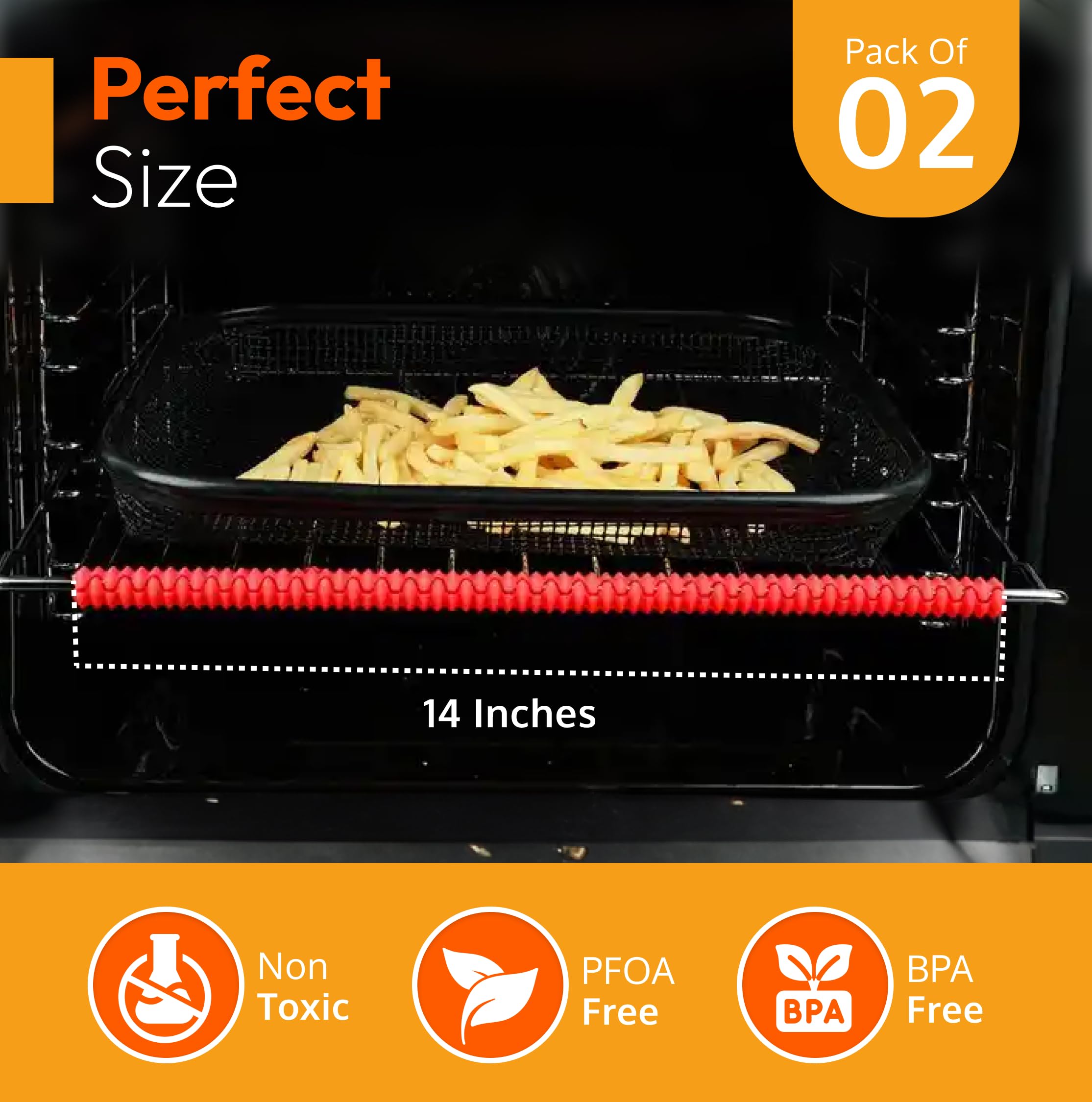 Silicone Oven Rack Shields Guards - Heat Resistant Oven Protector Oven guards for racks side heat shield for toaster oven Protect Against Burns and Scars | 14 Inches Long (Red)