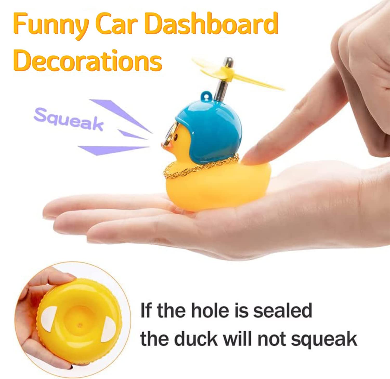 wonuu Rubber Duck Car Ornaments Yellow Duck Car Dashboard Decorations with Propeller Helmet Swim Ring Necklace and Sunglasses, Blue