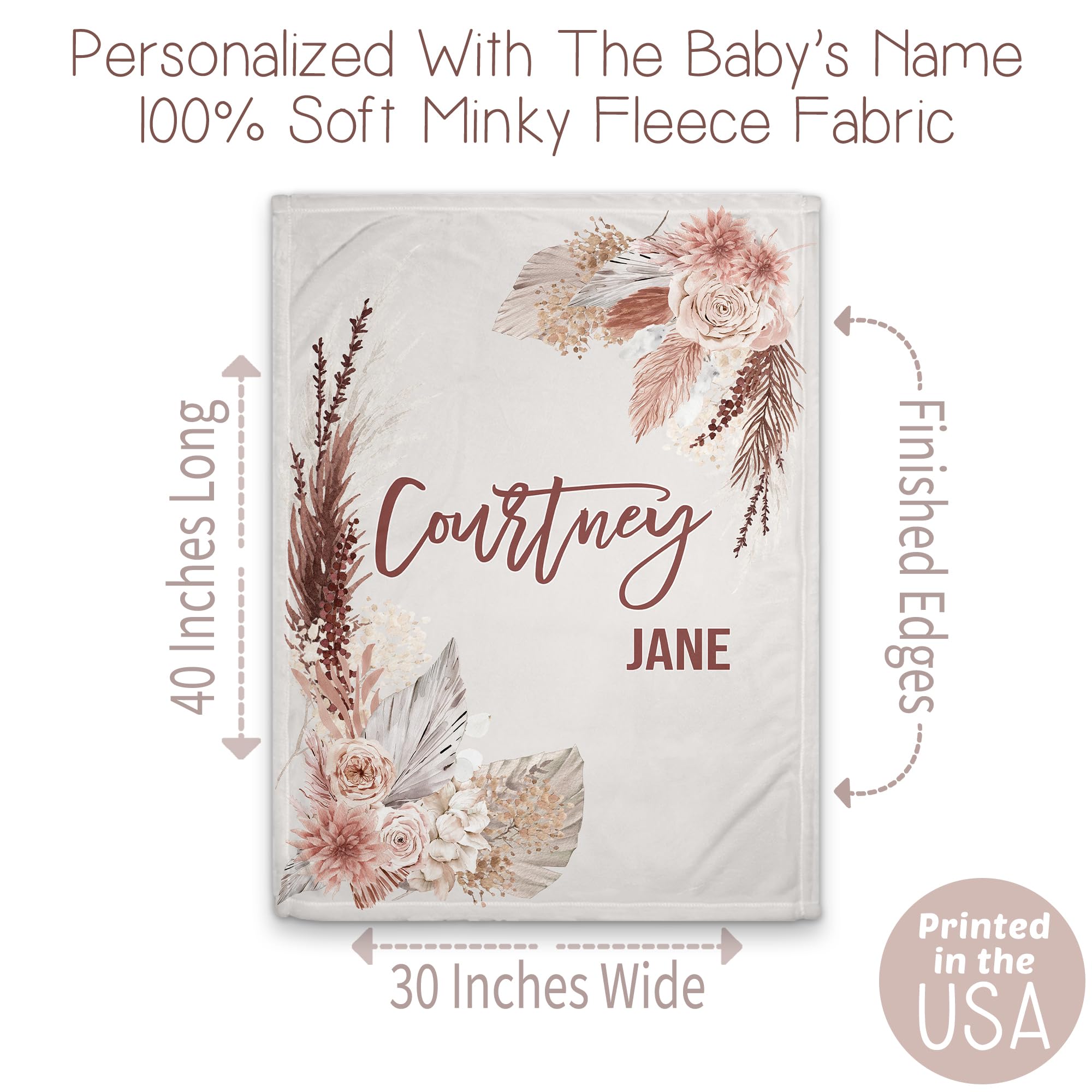 Pink Blushing Floral Personalized Baby Blankets for Girls with Name - Custom Baby Blankets for Girls -Personalized Personalized Baby Blanket with Name β Pink Stroller Blanket