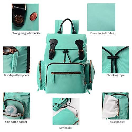 KZNI Leather Diaper Bag Backpack, Diaper Backpack Nappy Baby Bags for Mom Unisex Maternity Diaper Bag with Stroller Hanger (Blue)