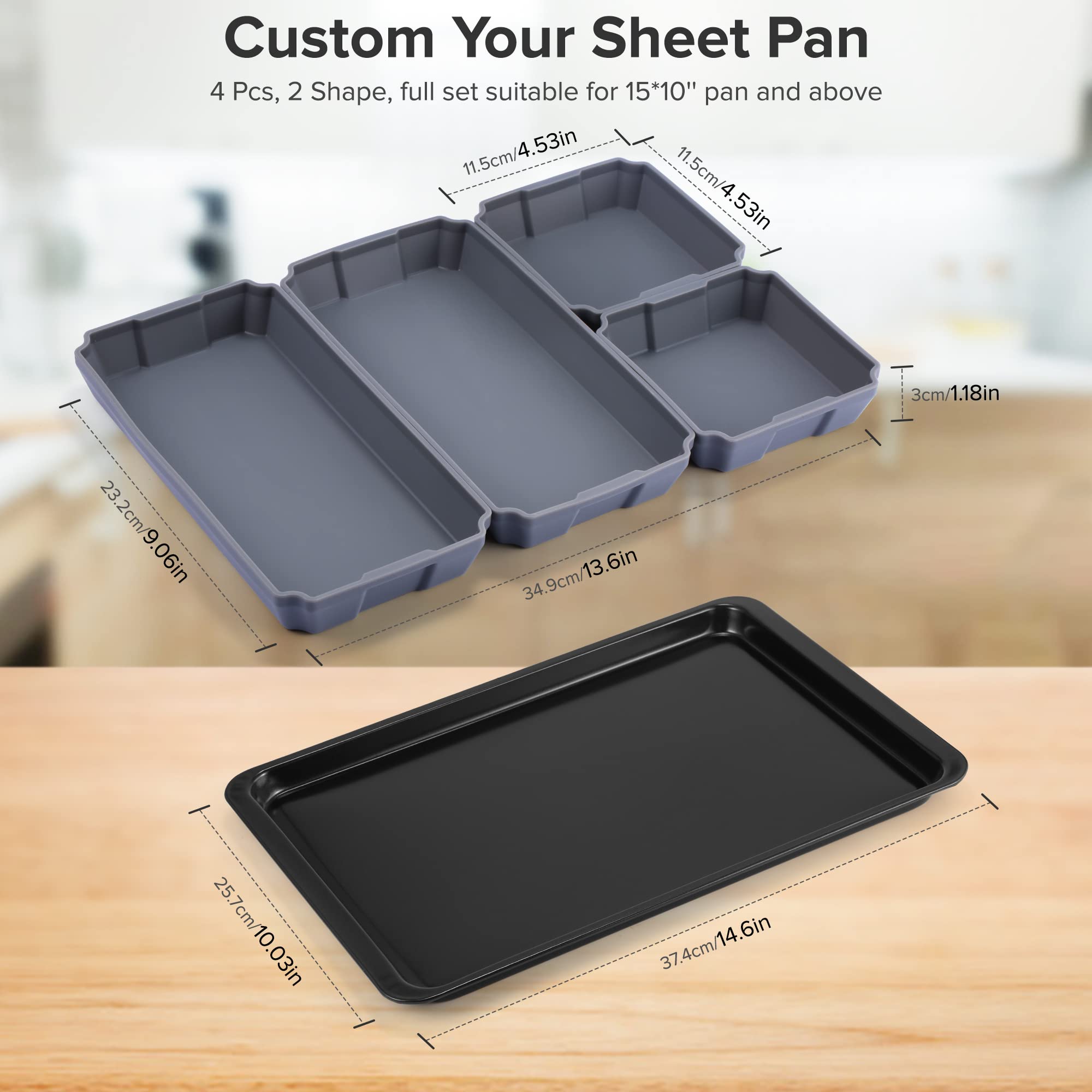 Silicone Sheet Pan Dividers for Cooking, No Stick Easy to Clean Silicone Baking Trays Pans for Oven Air Fryer with a Sheet Pan (4 Dividers, 1 Pan)