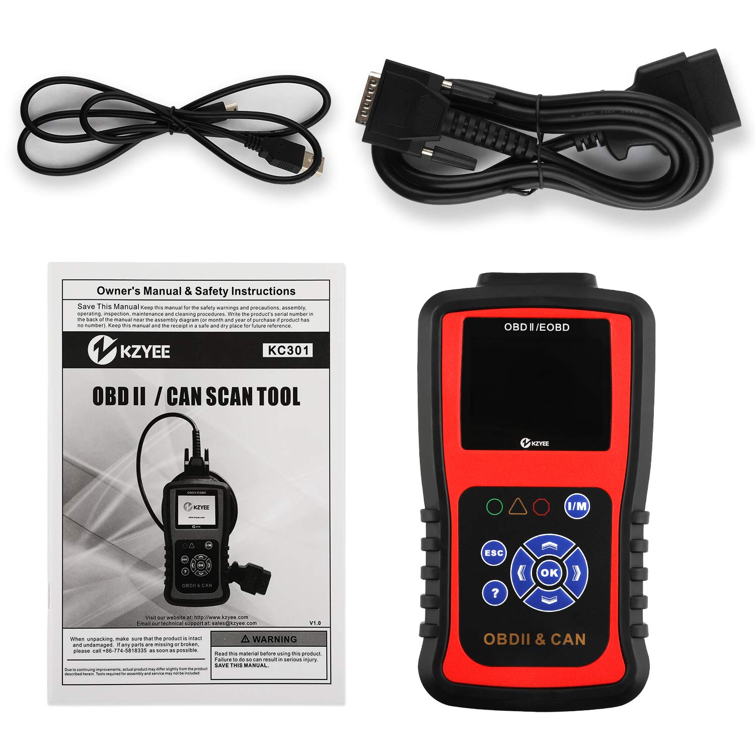 KZYEE KC301 Vehicle Code Reader, Car OBD2 Scanner with Live Data, Auto Diagnostic Service Scan Tool for Check Engine Light Reset Fault Codes Reader, for All OBDII Car After 1996[Upgrade Version]