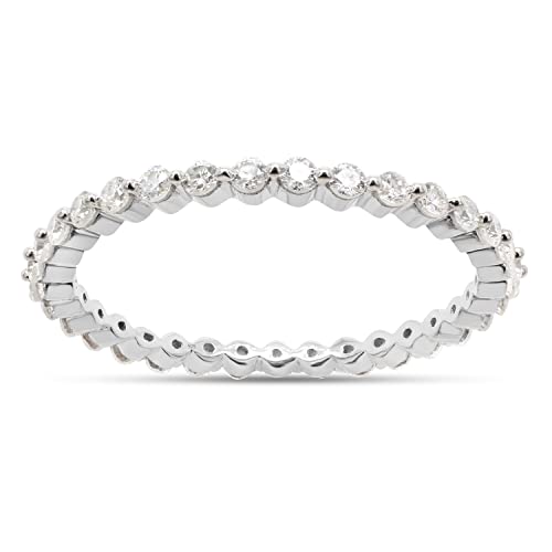 SAVEARTH DIAMONDS 1/2 cttw Round Cut Lab Created Moissanite Diamond Full Eternity Stackable Engagement Ring In 14k White Gold Over Sterling Silver (VVS1 Clarity, 0.50 Cttw)-5.5