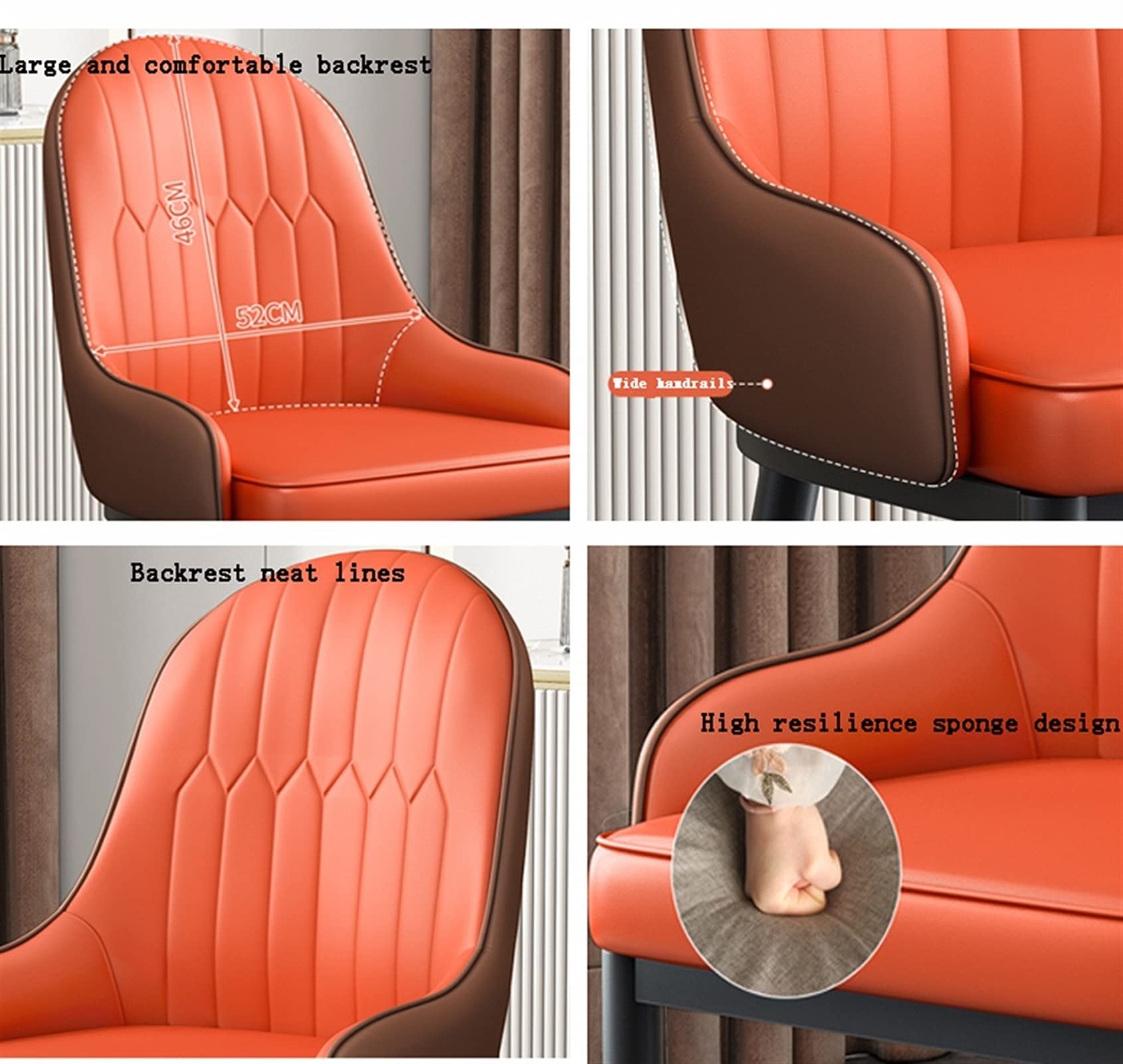 Modern Kitchen Chairs Set of 2 Faux Matte Leather Dining Chairs Accent Chairs Modern PU Leather High Back Soft Seat Living Room Chairs Metal Legs Dining Chairs (Color : A)