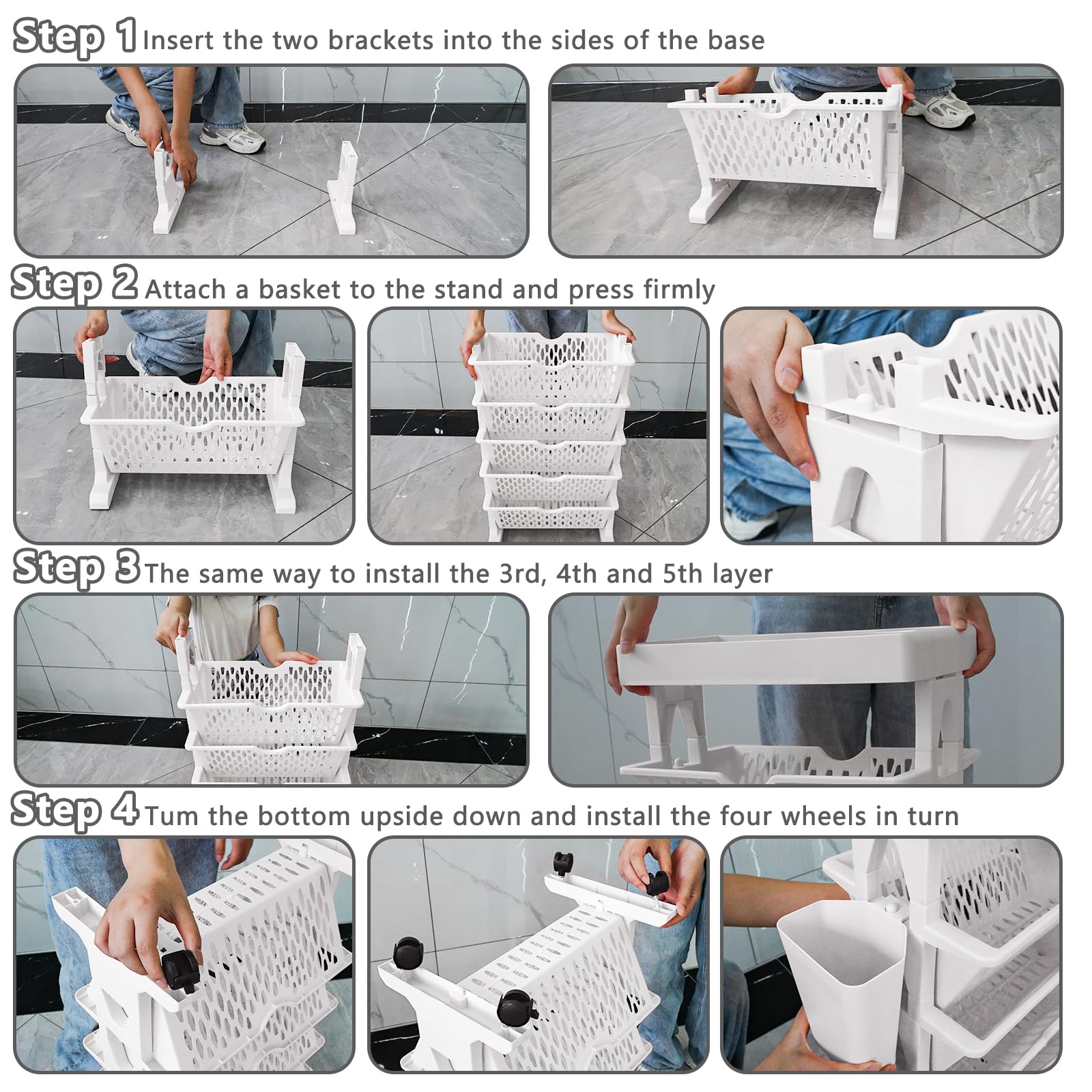 NIRIAHO 6 Tier Mobile Bookshelf, Rolling Cart Multi-Functional Movable Storage Book Shelves, Utility Cart Office Organizer White Bookshelves with Lockable Casters for Office, Dorm, Classroom