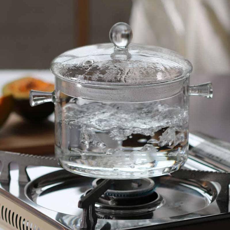 Modern Kitchenette Glass Saucepan with Lid, 1900ML Cooking Pot Clear Simmer Pot with Heat Resistant Handles, Stovetop Soup Pot Borosilicate Glass Cookware, Dishwasher Safe