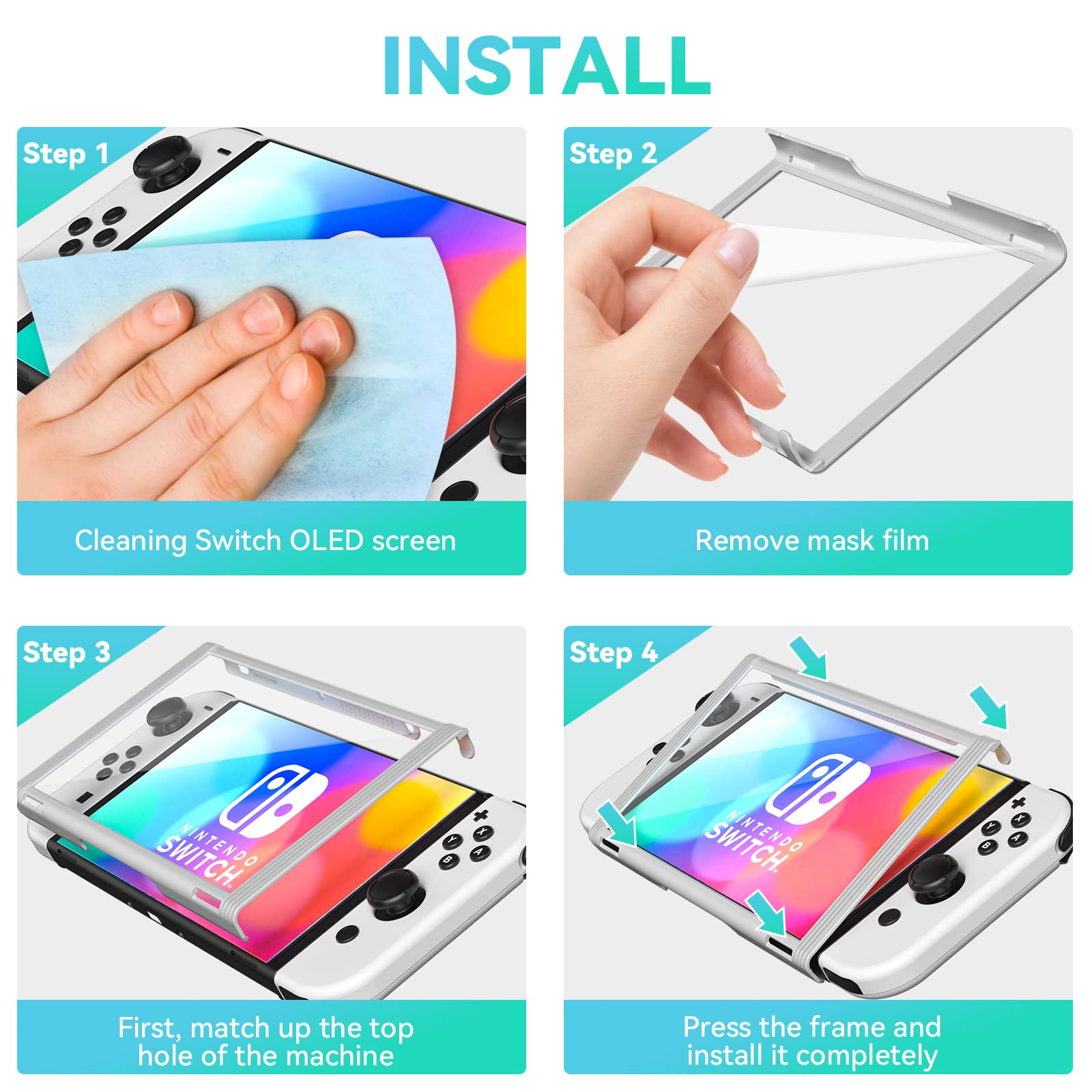 Sibese Protective Case for Nintendo Switch OLED with Tempered Glass Screen Protector, Front Cover Compatible with Switch OLED (2021)(White)