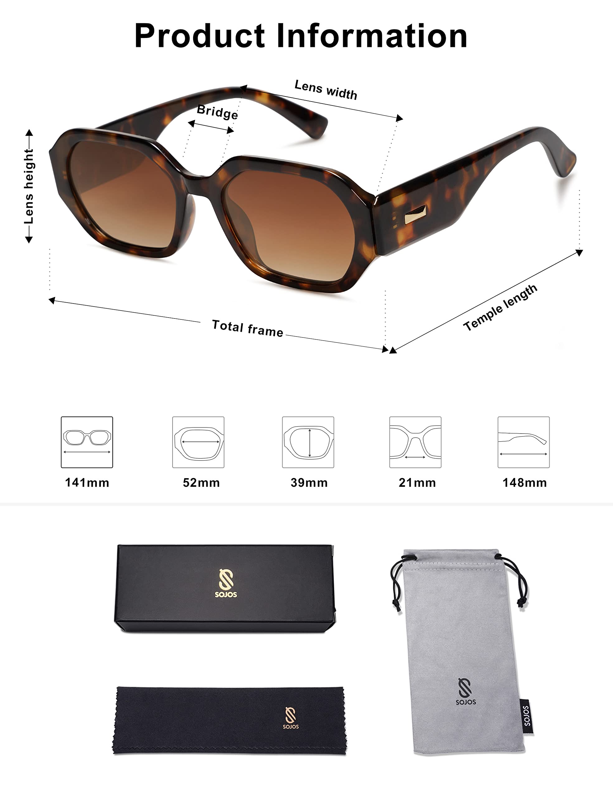 SOJOS Polarized Sunglasses For Women Retro Rectangle Womens Sun Glasses Trendy Narrow Square 90s Shades SJ2232 Tortoise Brown Lens