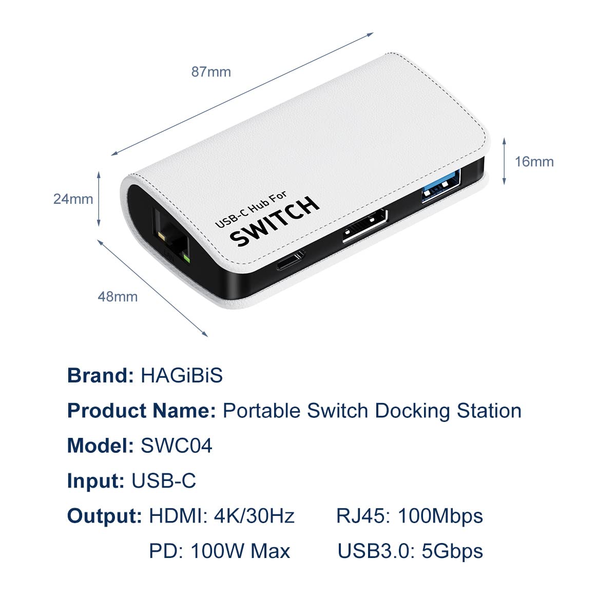 Switch Dock for Nintendo Switch OLED, Hagibis Portable Leather Shell TV Dock Charging Docking Station with RJ45, HDMI and USB 3.0 Port Replacement Base Doc USB C to HDMI TV Adapter for MacBook Pro Air