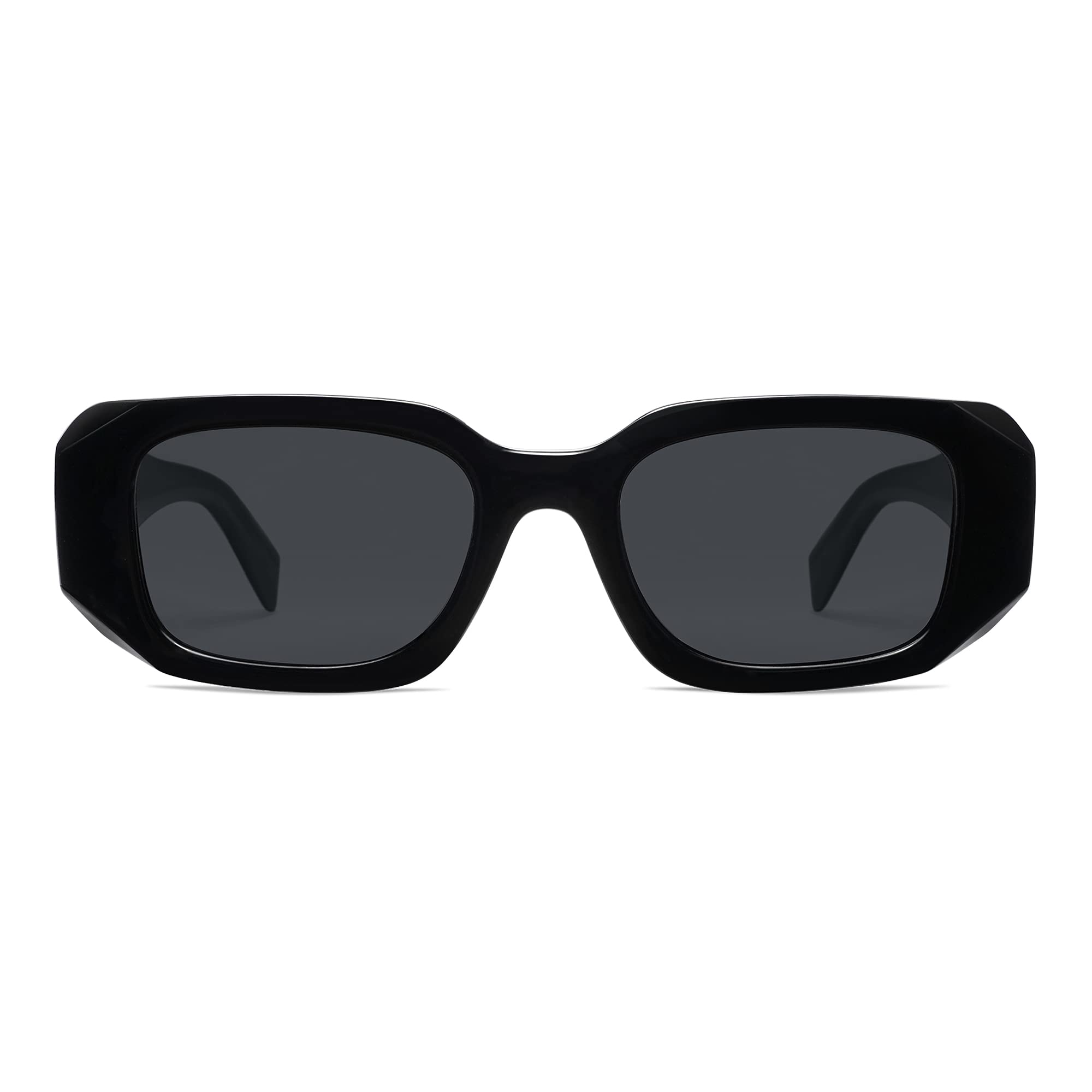 SOJOS Rectangle Sunglasses for Women Retro Fashion Sunglasses UV400 Protection Square Frame Eyewear SJ2204 with Black Frame/Grey Lens