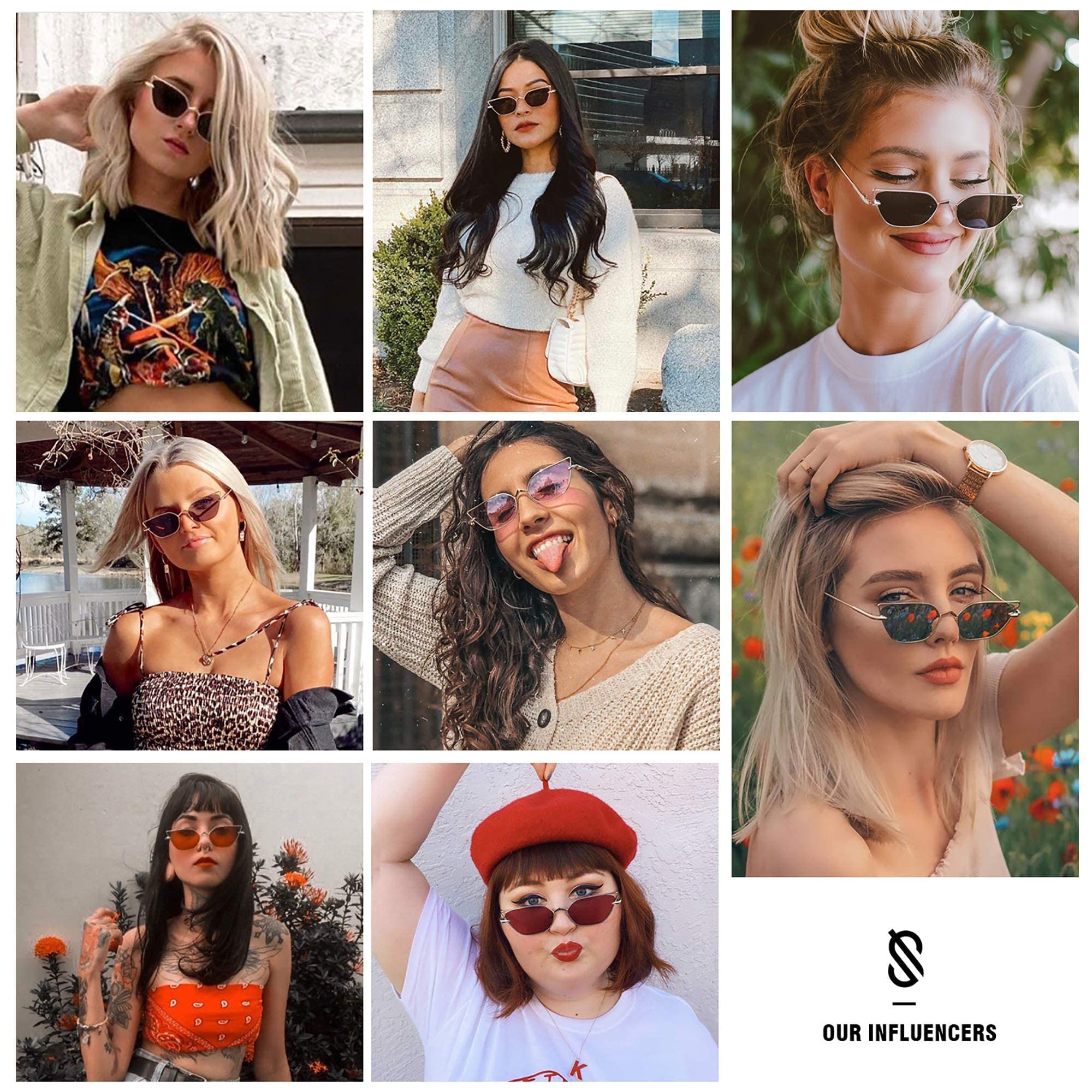 SOJOS Small Cateye Sunglasses Fashion Narrow Fun Trendy Rectangle Sunnies SJ1127, Black/Grey