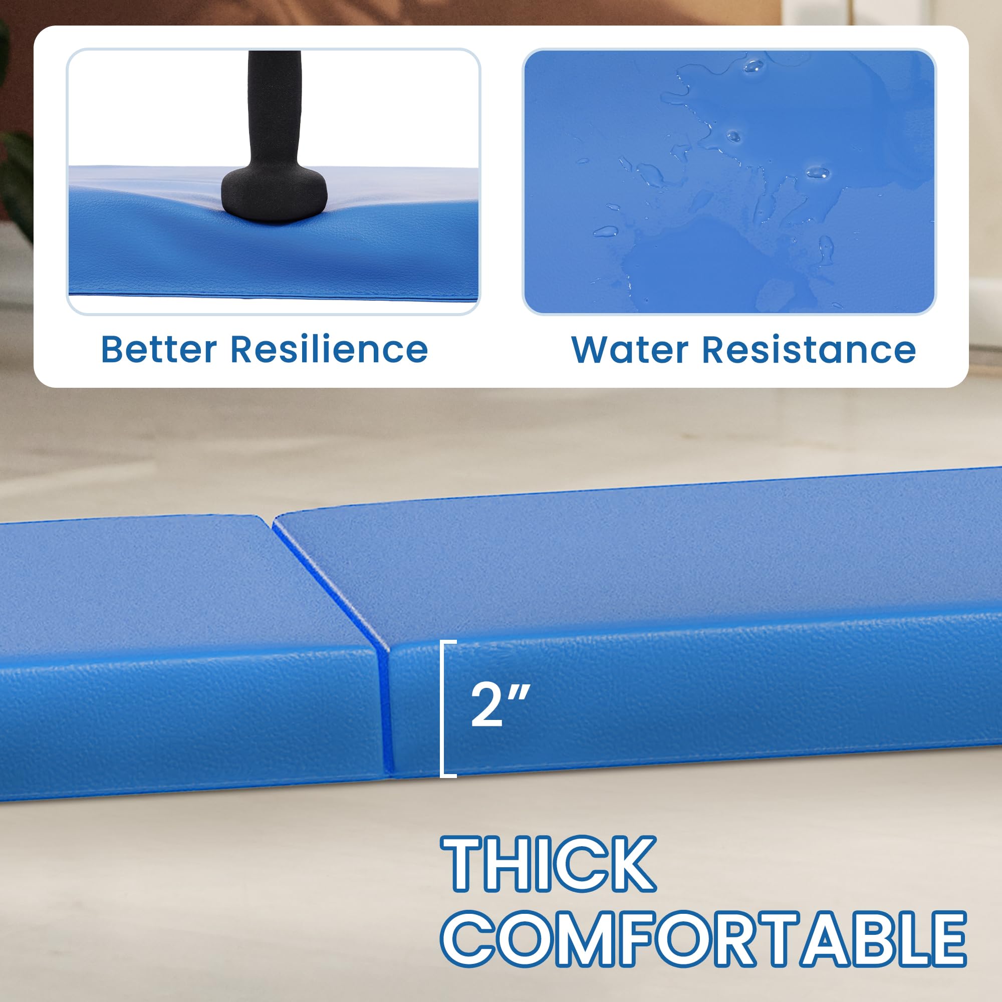 Signature Fitness 2" Thick Three Folds Folding Exercise Mat with Carrying Handles for MMA, Gymnastics and Home Gym Protective Flooring, Black