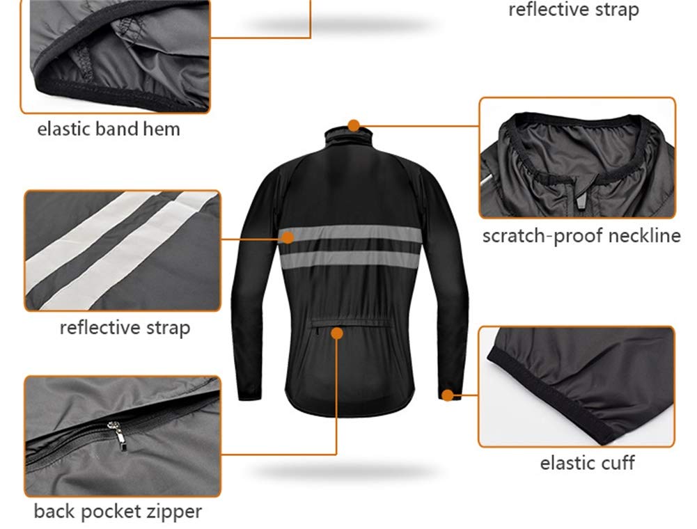 MLSice Men's Windproof Cycling Jacket Long Sleeve Jacket Windbreaker - Black