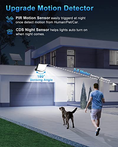 Solar Outdoor Lights Motion Sensor [3 Modes/228LED] Solar Flood Lights Dusk to Dawn, IP65 Waterproof Led Solar Security Lights with Remote for Garage, Patio, Outside, Yard, Garden (5M Cable, 2Pack)