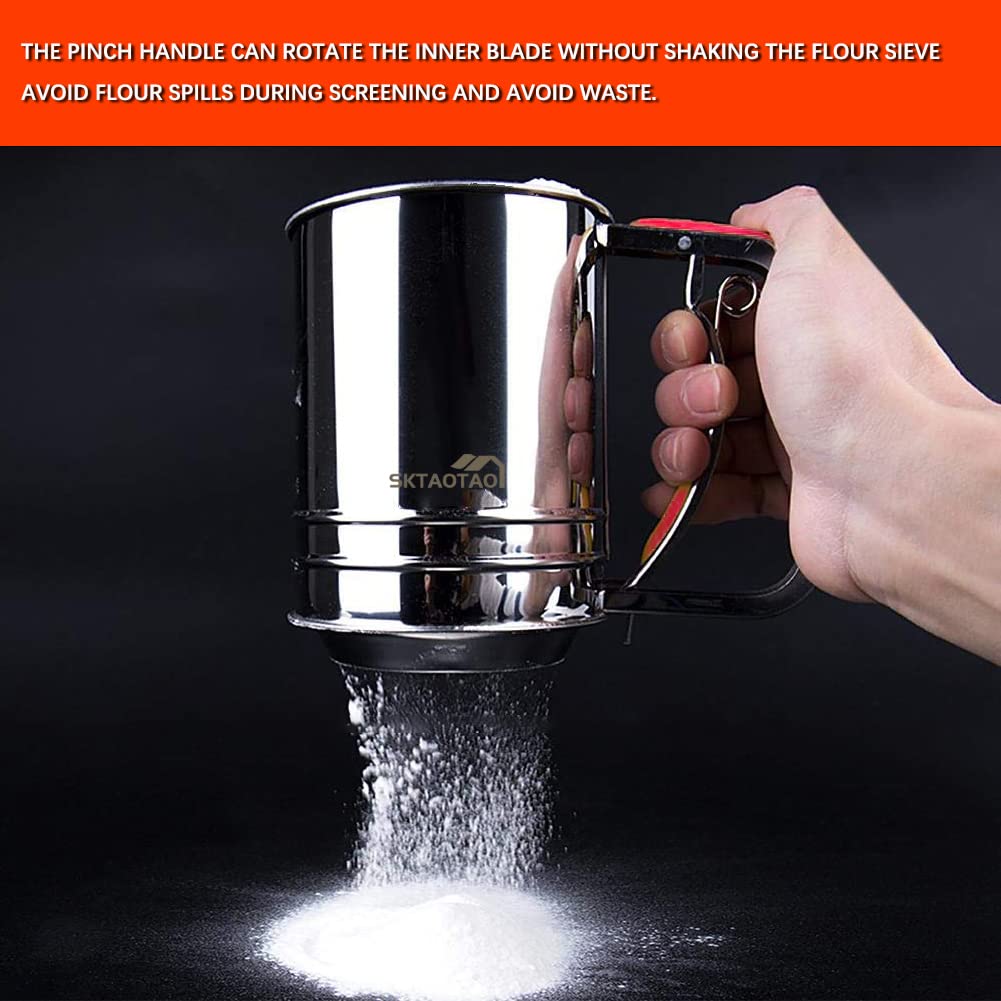 Stainless Steel Flour Sifter for Baking with Silicone Handle(3 Cup)