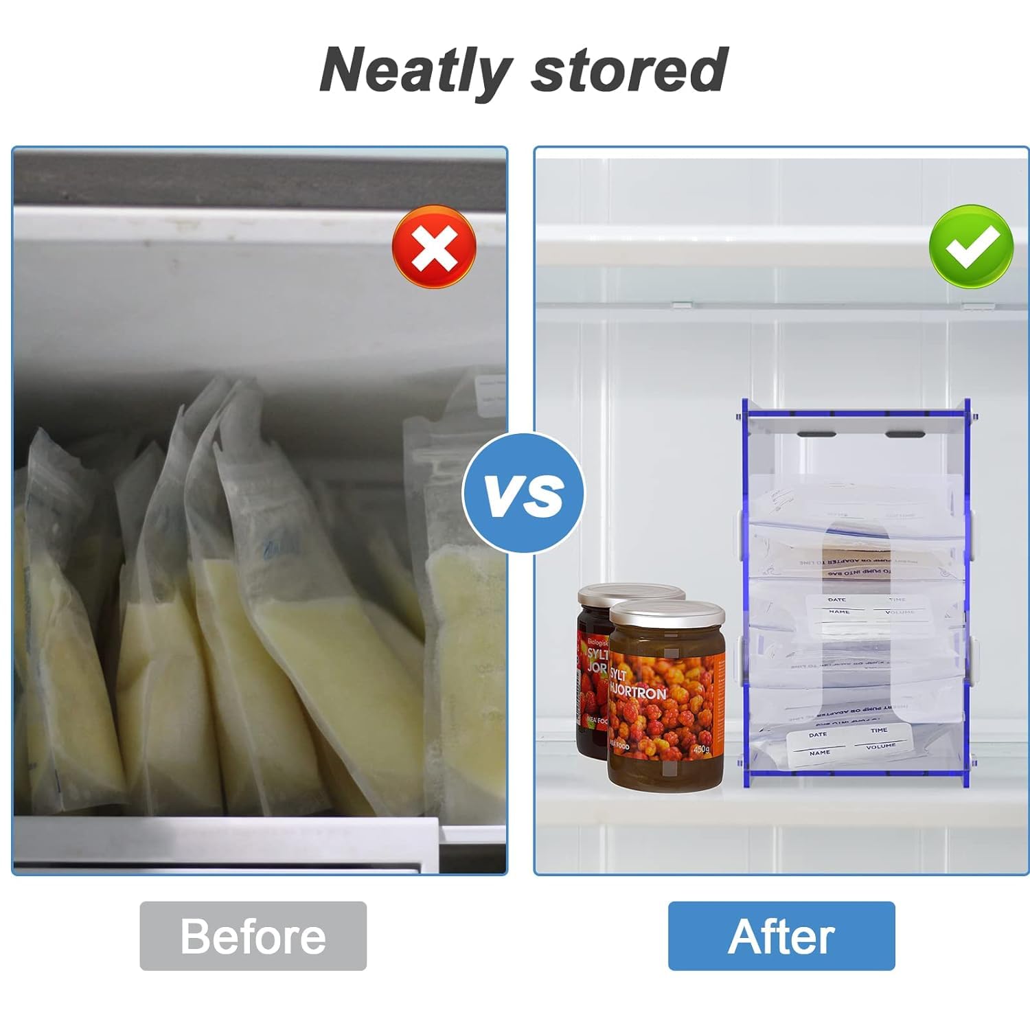 No Assembling Breast Milk Storage Tower for Breast Milk Storage Bags, Clear Breast Milk Freezer Storage Organizer, Reusable Breastmilk Storage Containers Freezer - Easy Access