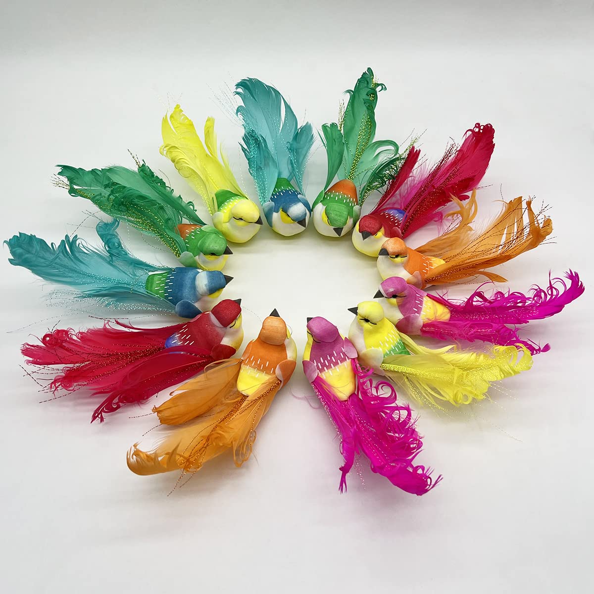 LWINGFLYER Artificial Simulation Foam Birds with Gold Wire Feather Tail Bird for Wedding Decoration Home Garden Ornaments Party Craft Accessories (5.1" BirdL008 w/Clip 6pcs)