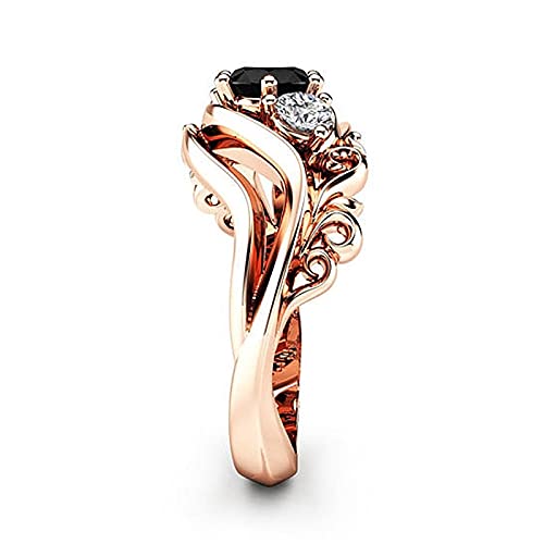 Witch Ring Unique Black Stone Prong Setting Twist Band Design Rose Gold Color Women Engagement Finger Rings Wholesale